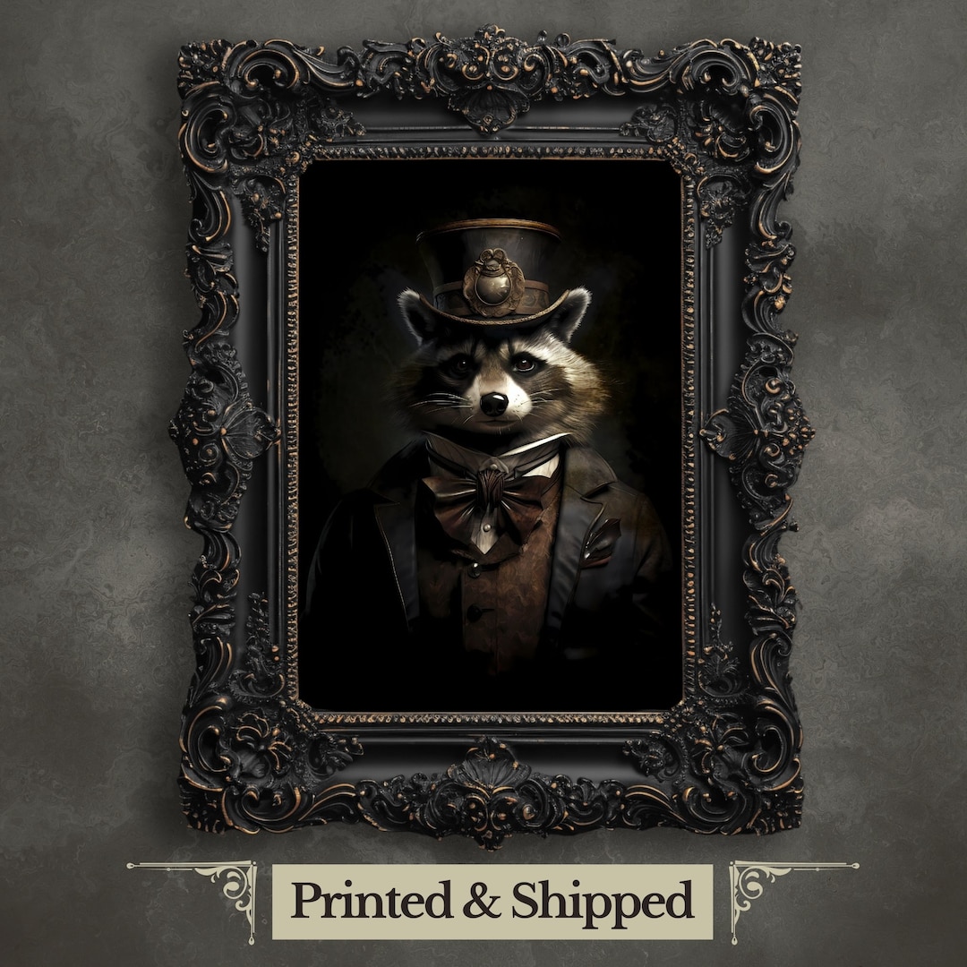 Victorian Raccoon Wall Art Print Vintage Animal Portrait Gothic Wall ...