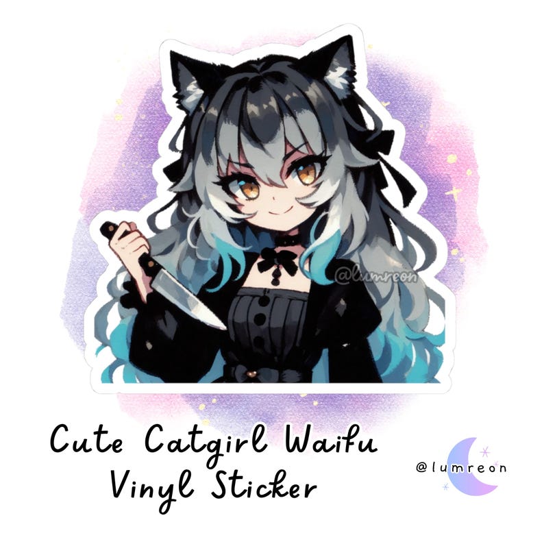 Cat Girl Stabby Waifu Vinyl Sticker, Anime Decal - Etsy