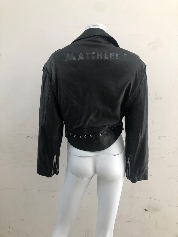 Rare leather biker jacket with printed slogans. 1980/… - Gem
