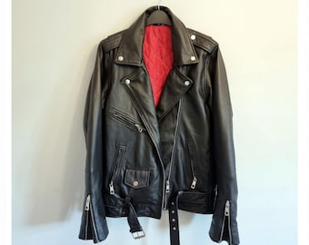 Vintage Biker Leather Jacket With Red Lining | 80s Perfecto Vintage Biker Leather Jacket With Red Lining | 80s Perfecto