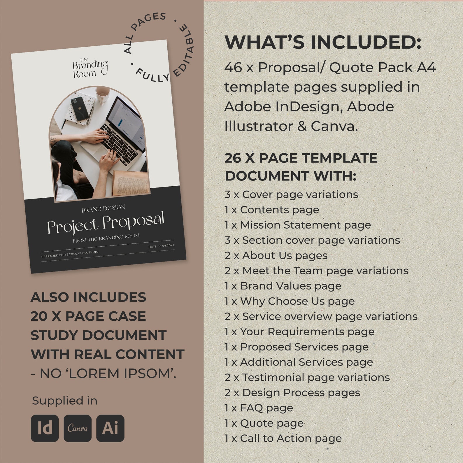 Project Proposal Guide Template, Brand Designer Quote Pack Template, Outline, Indesign, Adobe ...
