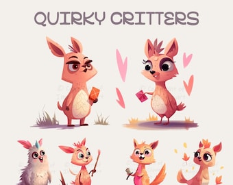 Cute Critters Clipart Cartoon Creatures Card Decor Wall - Etsy