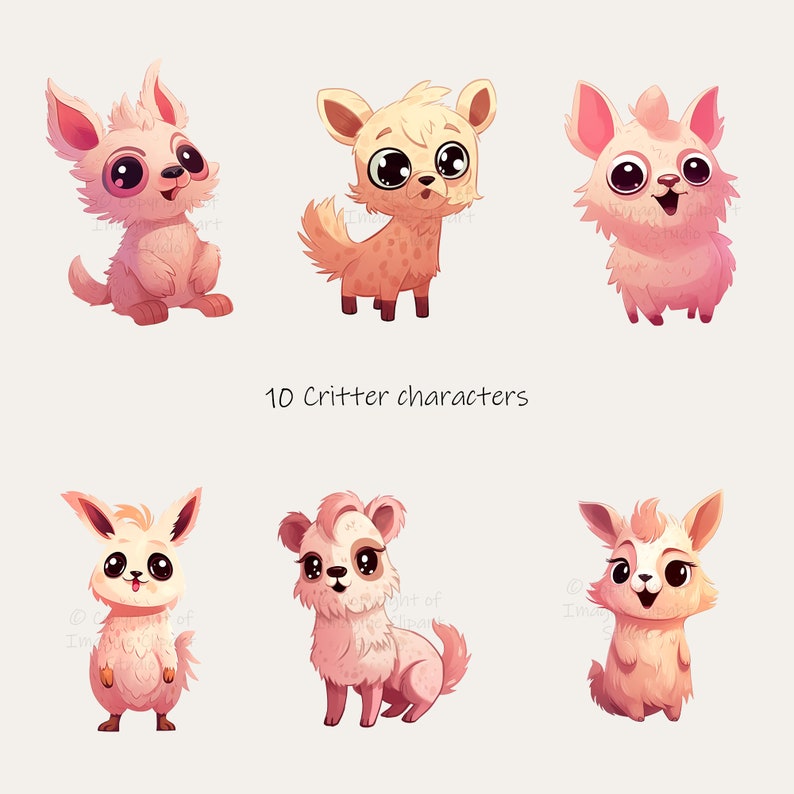 Cute Critters 2 Clipart With Props, Cartoon Creatures, Card Decor, Wall ...