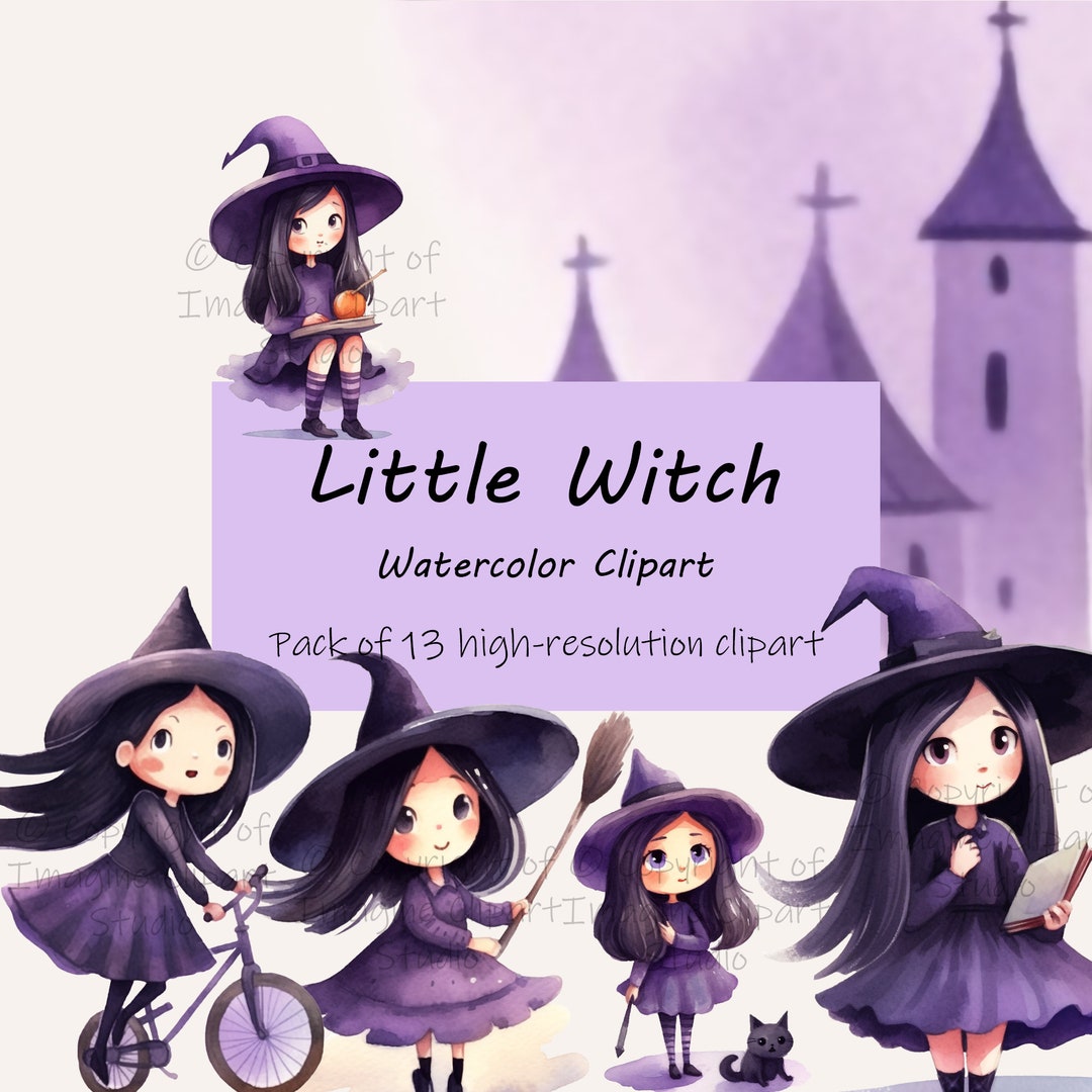 Little Witch Watercolor Clipart, Card Decor, Watercolor Wall Decor ...