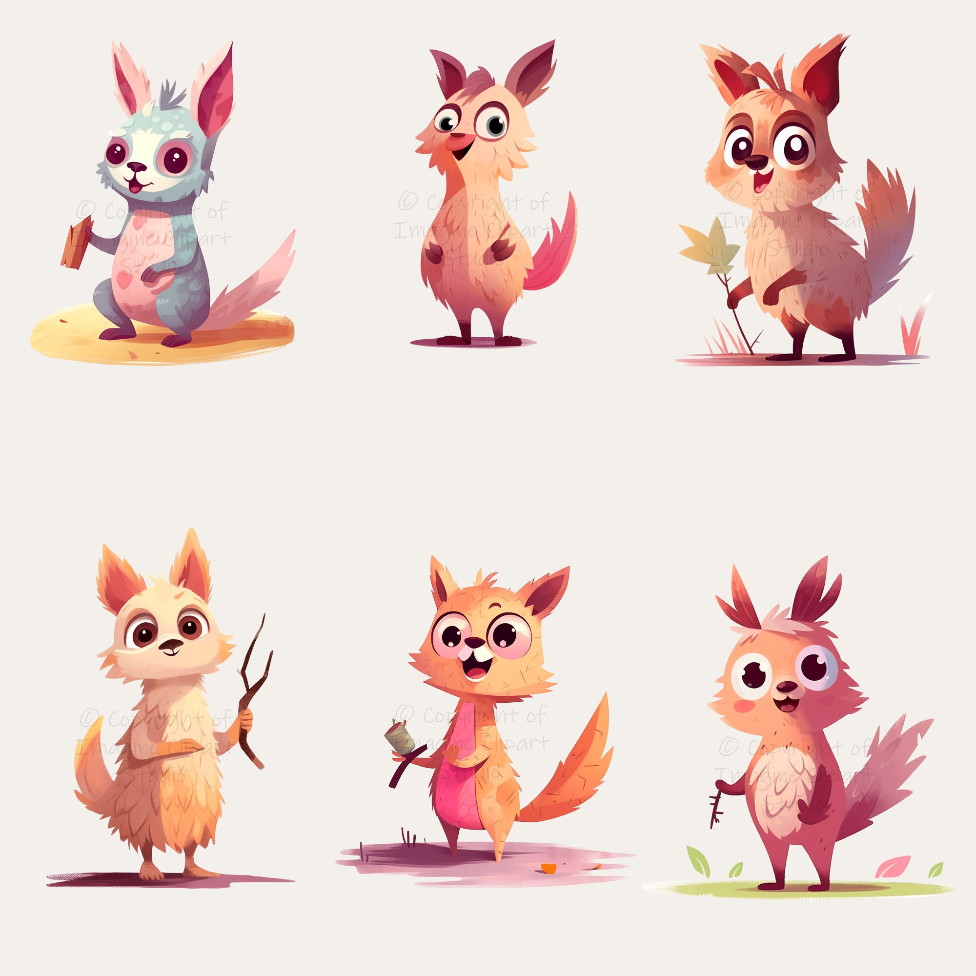 Quirky Critters Clipart, Cartoon Creatures, Card Decor, Wall Decor ...