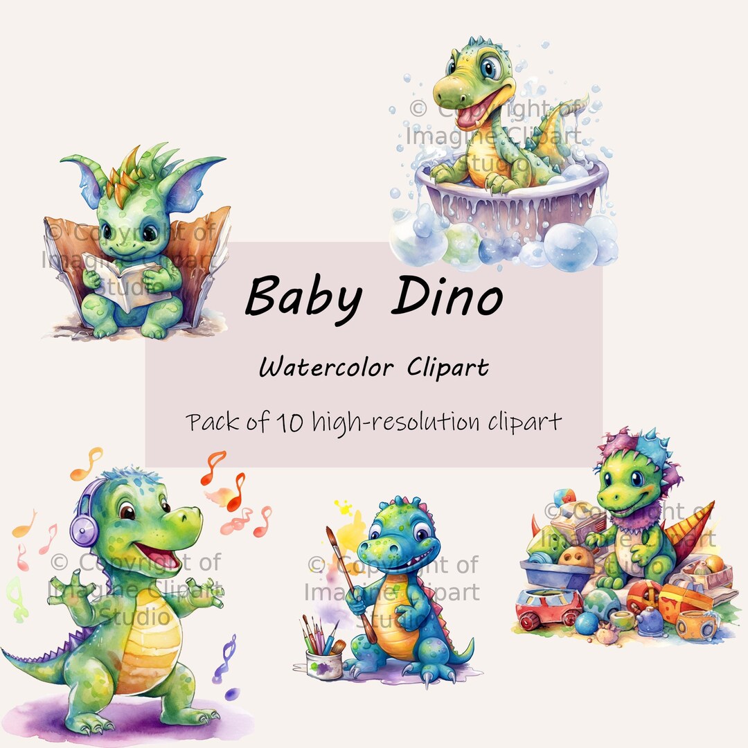 Baby Dinosaurs Watercolor Clipart, Card Decor, Watercolor Wall Decor ...