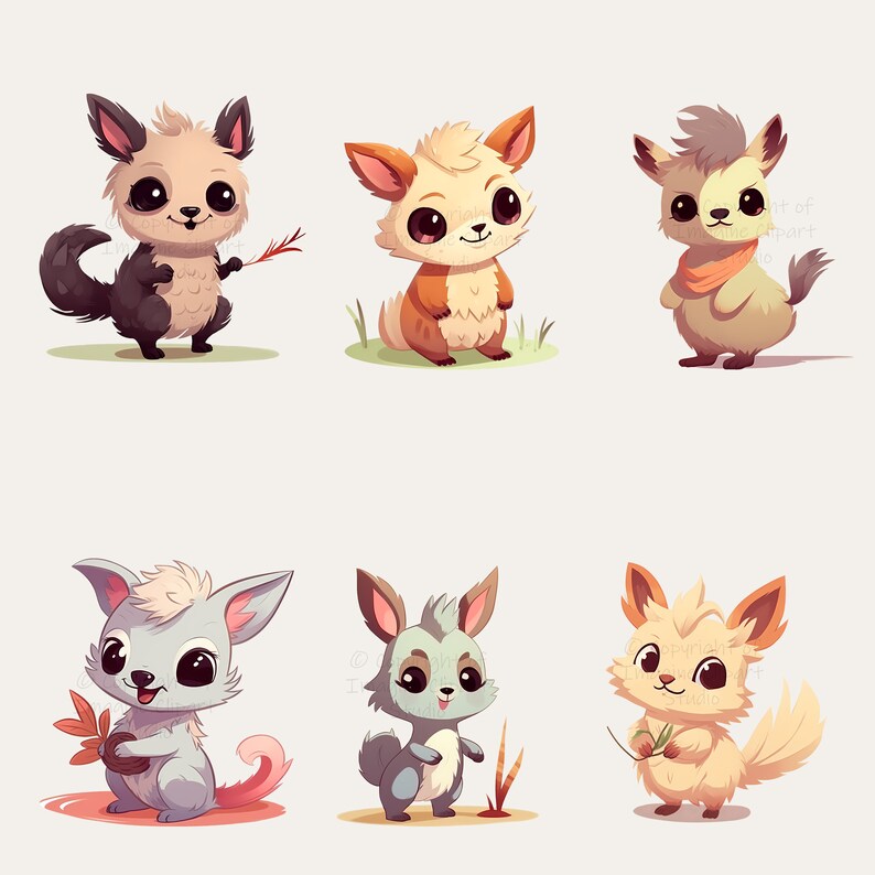 Cute Critters Clipart, Cartoon Creatures, Card Decor, Wall Decor, Cute ...