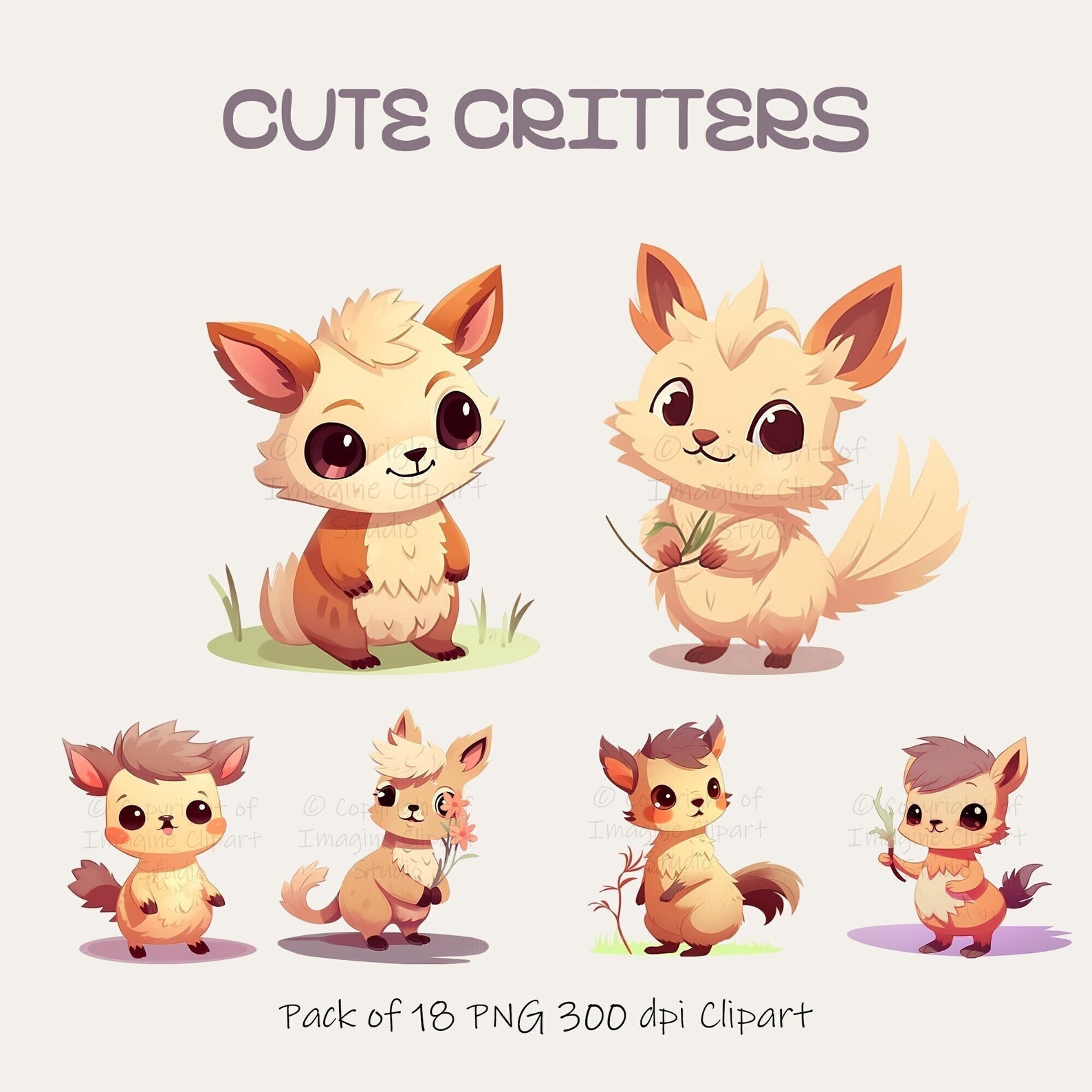 Cute Critters Clipart, Cartoon Creatures, Card Decor, Wall Decor, Cute ...