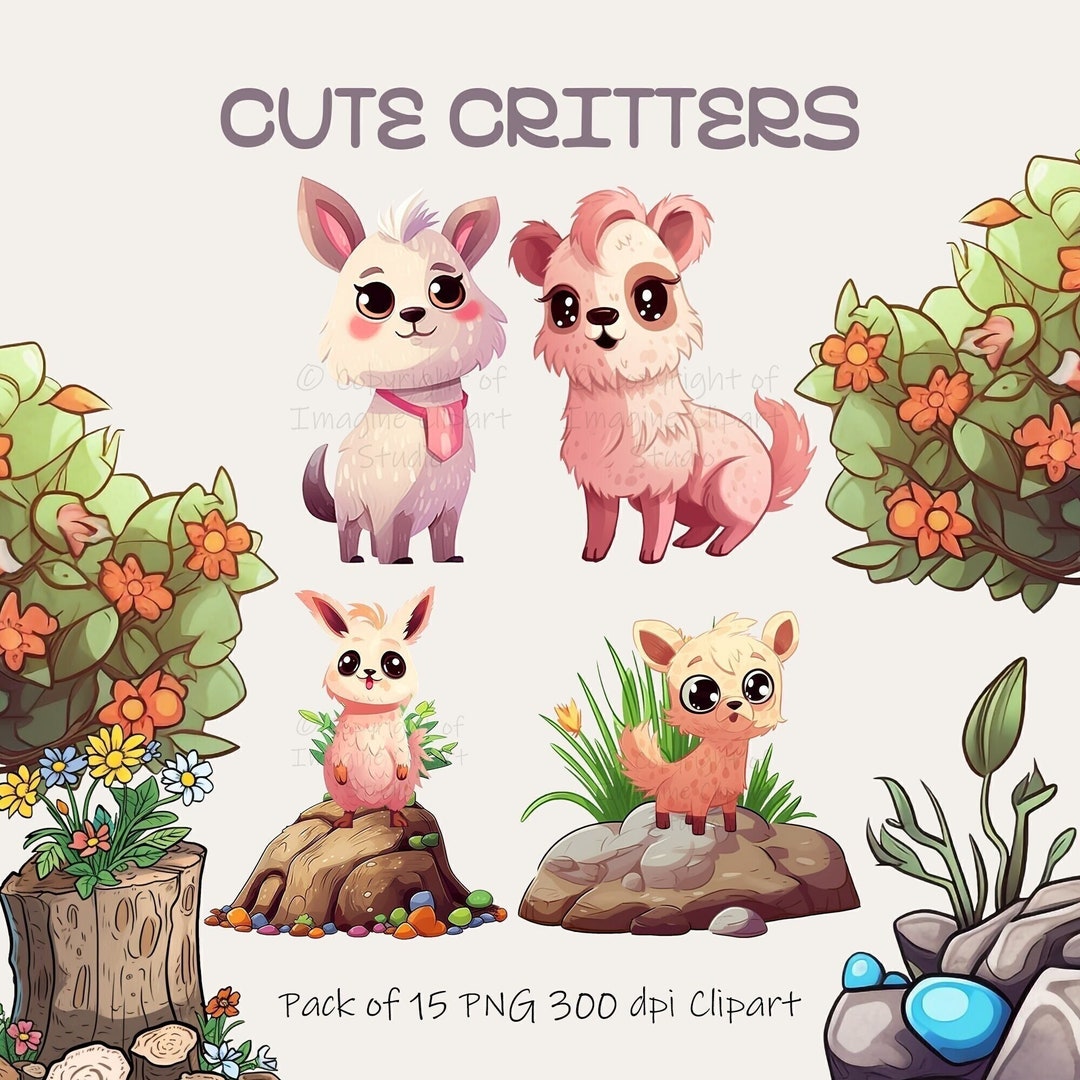 Cute Critters 2 Clipart With Props, Cartoon Creatures, Card Decor, Wall ...