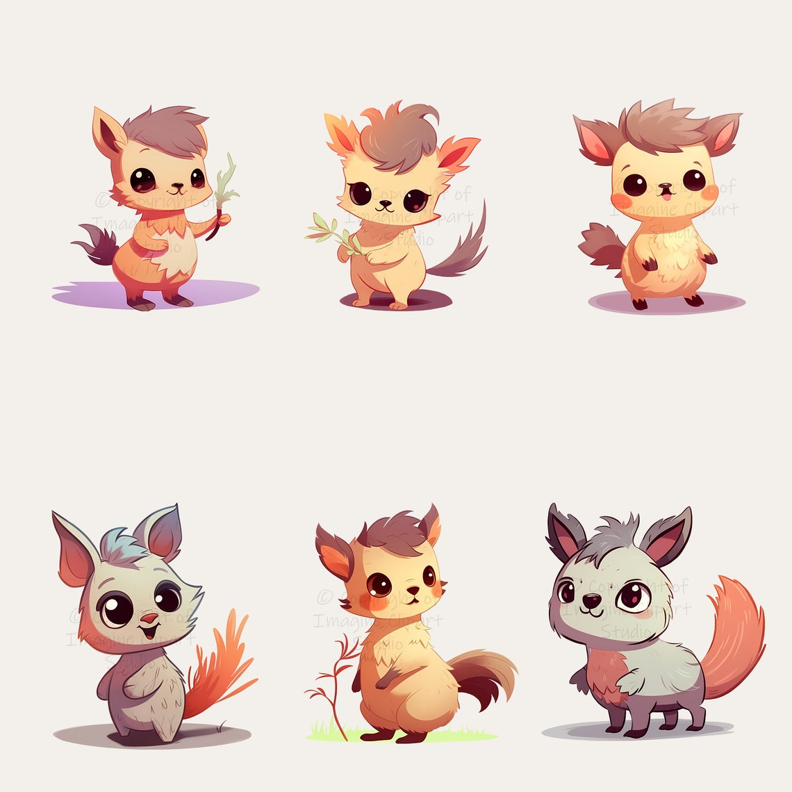 Cute Critters Clipart, Cartoon Creatures, Card Decor, Wall Decor, Cute ...