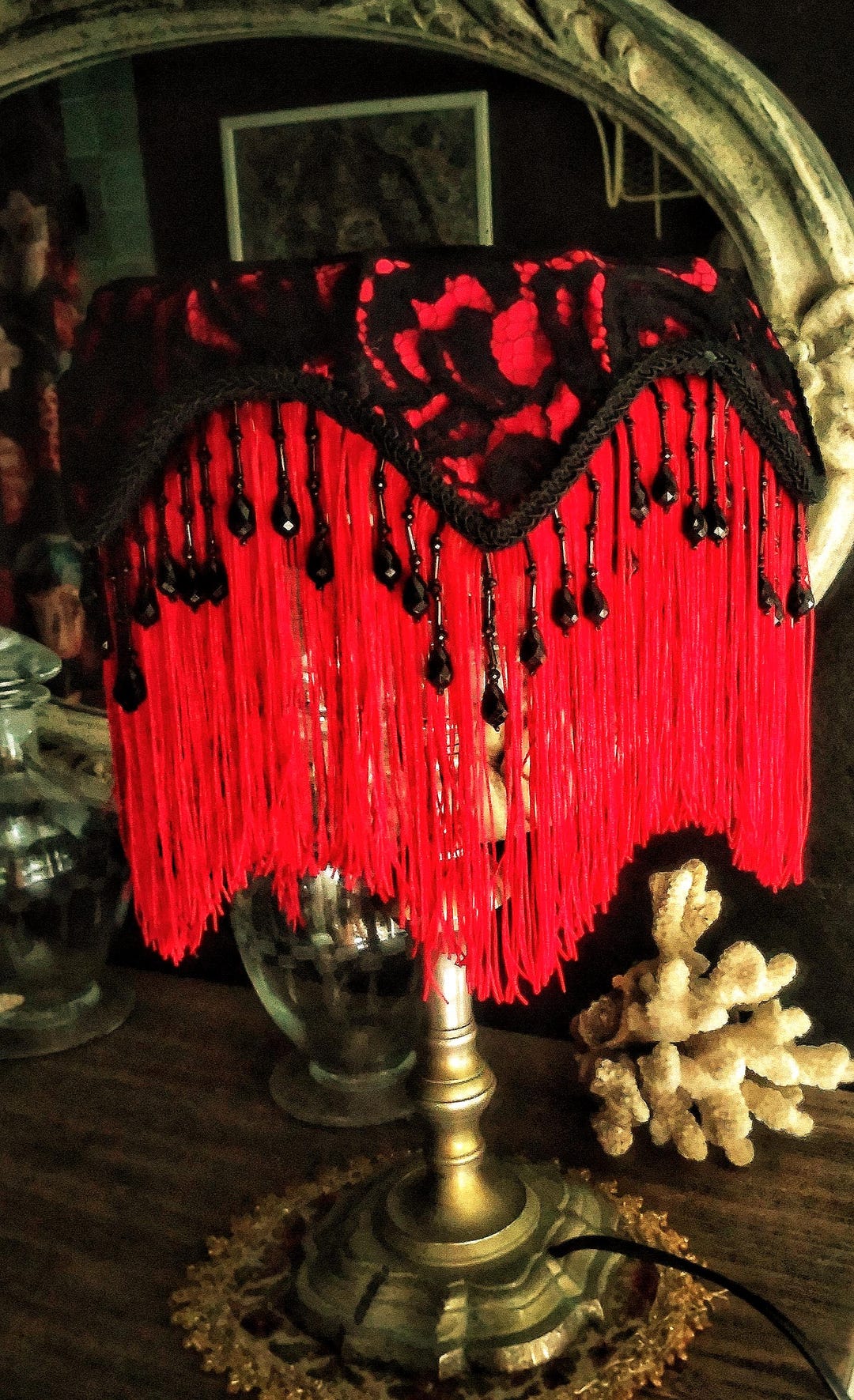 Handmade Burlesque Gothic Suspension Lampshade With Lace and Beaded ...