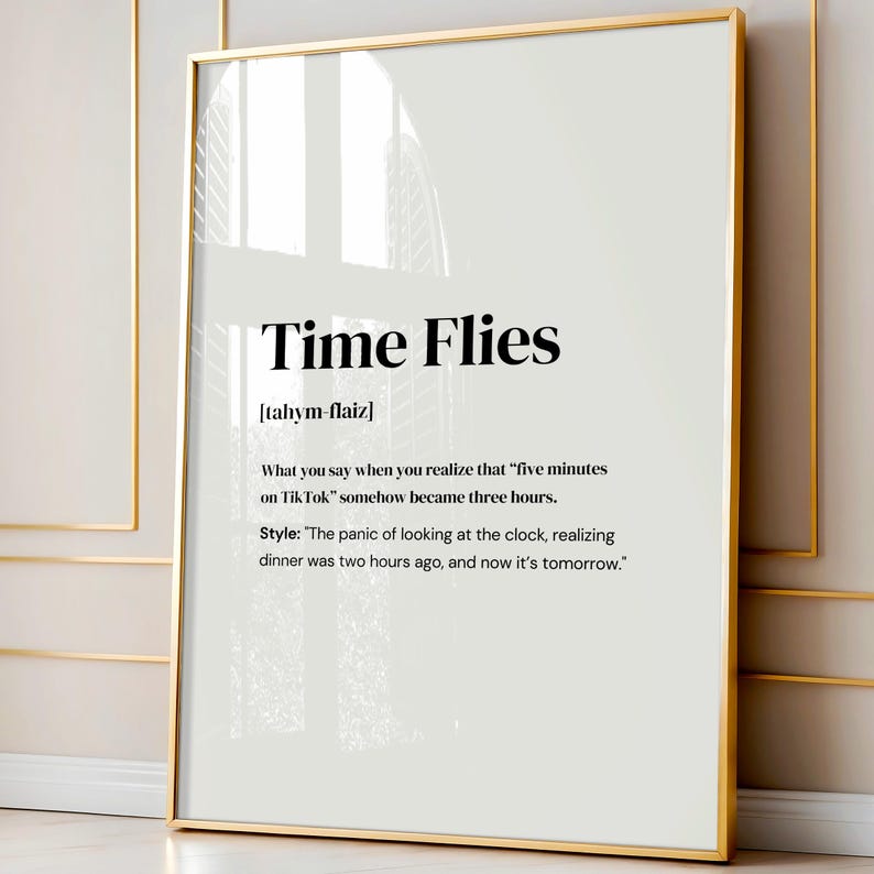 Time Flies Inspirational Dictionary Wall Art Print - Motivational Quote ...