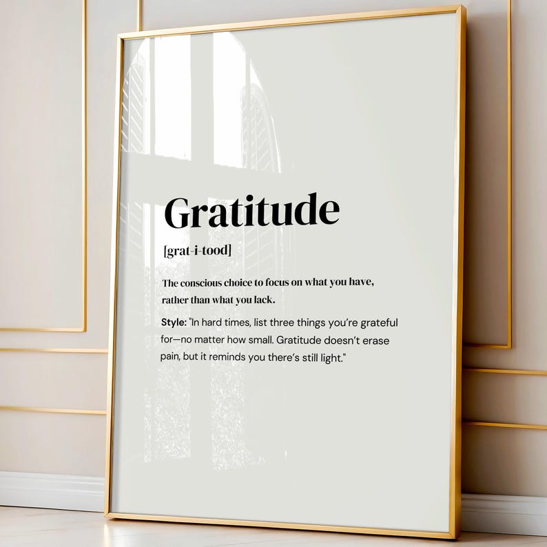Gratitude Definition Wall Art Minimalist Design Positive Vibes ...