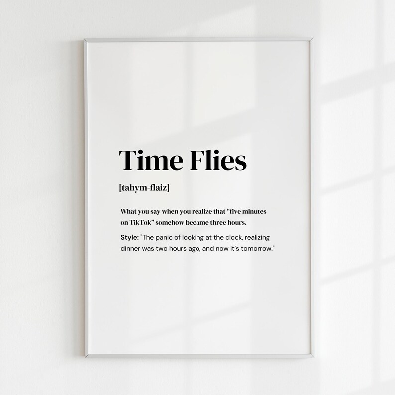 Time Flies Inspirational Dictionary Wall Art Print - Motivational Quote ...