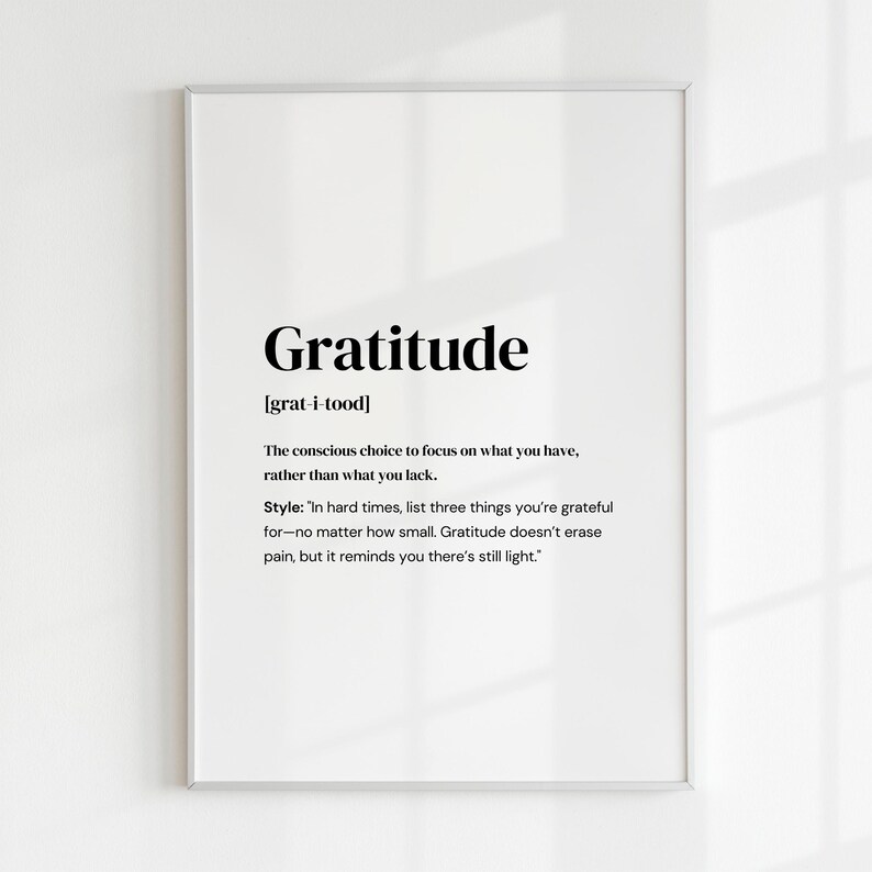 Gratitude Definition Wall Art Minimalist Design Positive Vibes ...