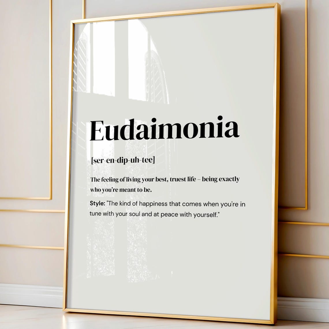 Eudaimonia Definition Print – Minimalist Wall Art, Inspirational Aesthetic Printable, Dictionary ...