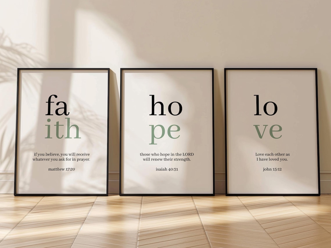 Faith Hope Love Christian Wall Art, English Bible Verse Prints ...