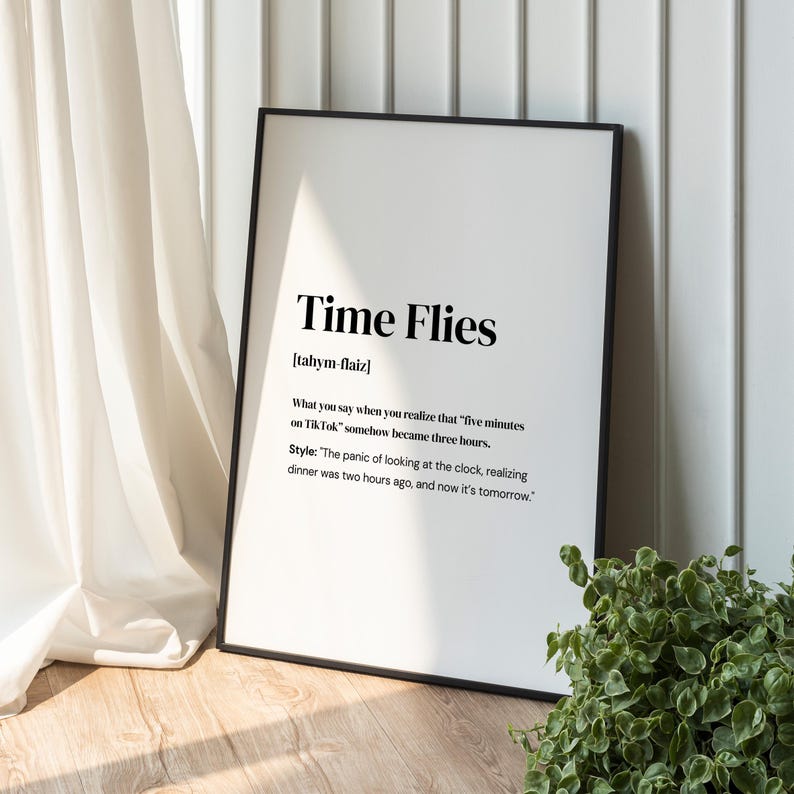 Time Flies Inspirational Dictionary Wall Art Print - Motivational Quote ...