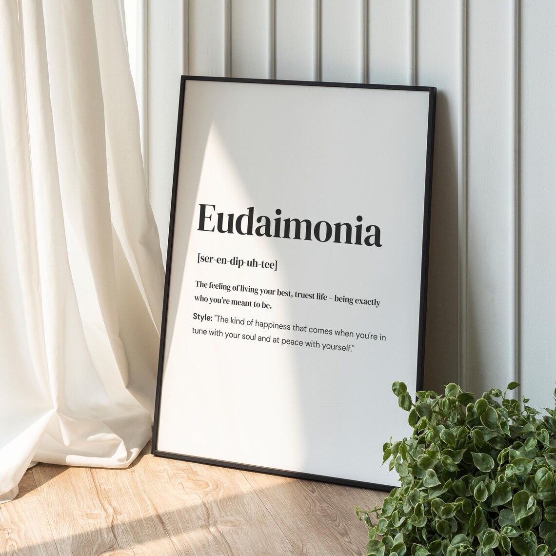 Eudaimonia Definition Print – Minimalist Wall Art, Inspirational Aesthetic Printable, Dictionary ...