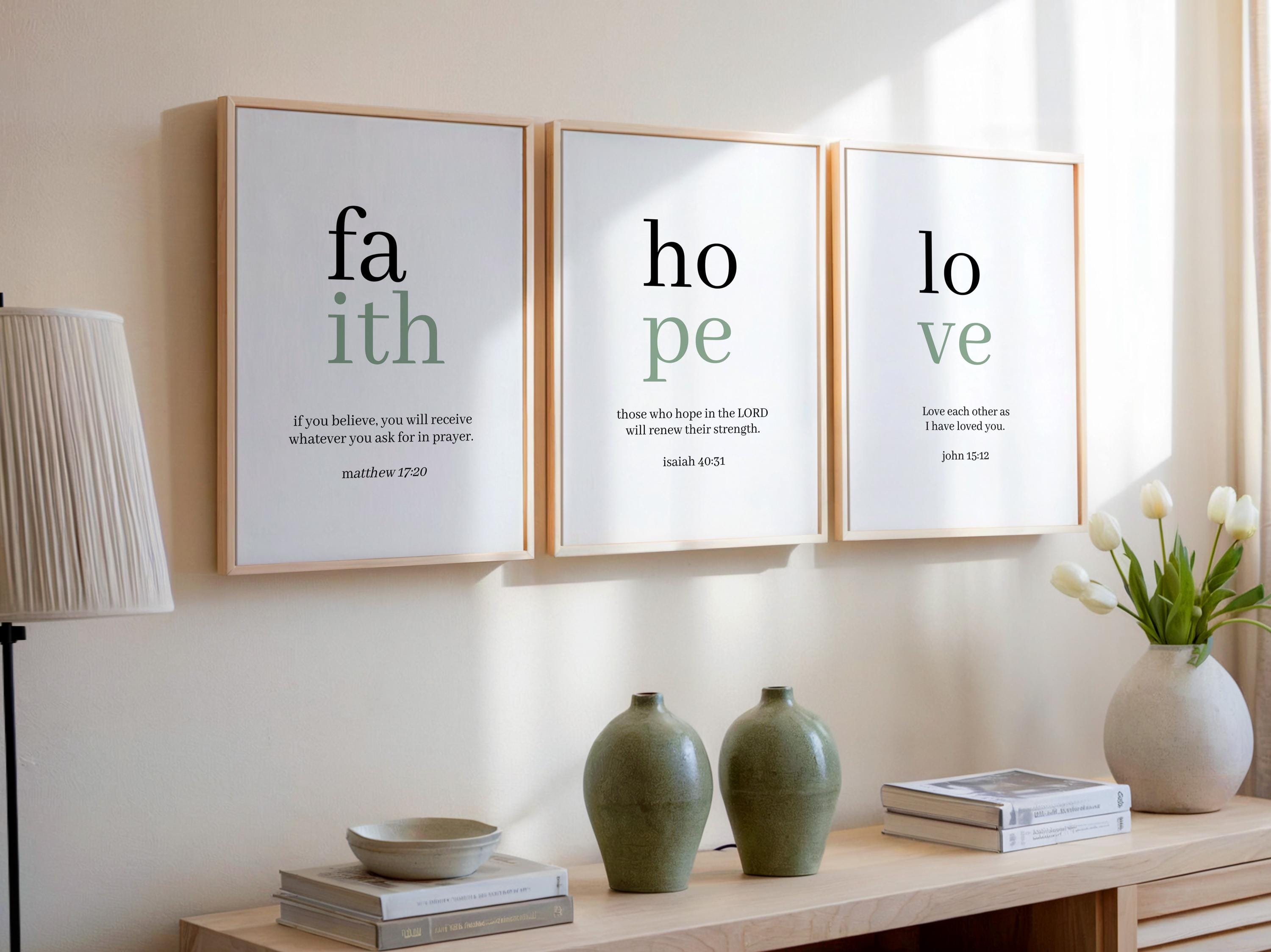 Faith Hope Love Christian Wall Art, English Bible Verse Prints ...