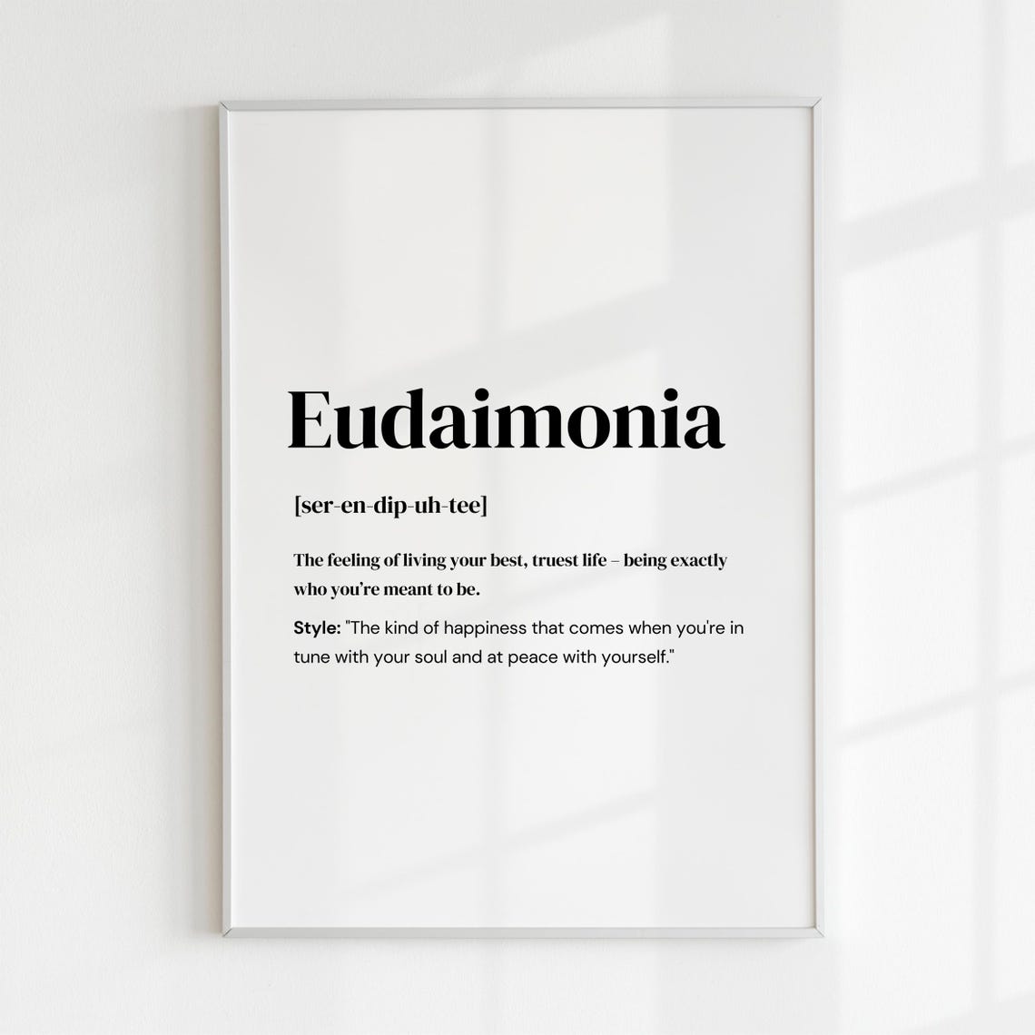 Eudaimonia Definition Print – Minimalist Wall Art, Inspirational ...