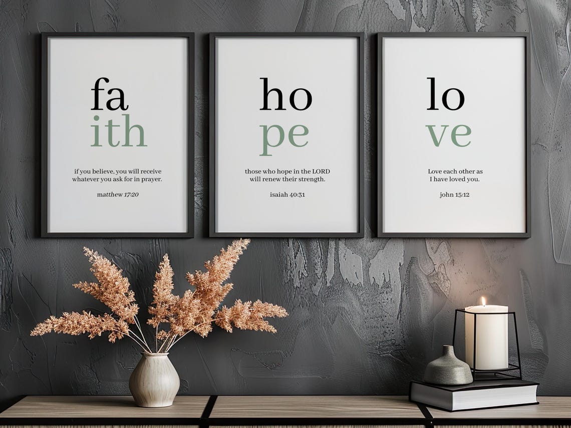 Faith Hope Love Christian Wall Art, English Bible Verse Prints ...