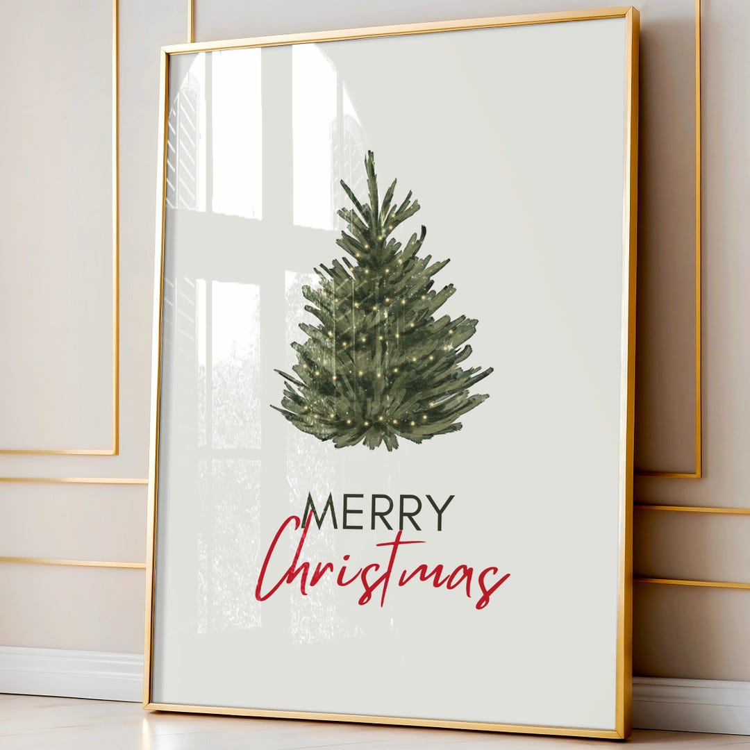 Merry Christmas Tree Wall Art, Printable Christmas Sign, Holiday Decor ...