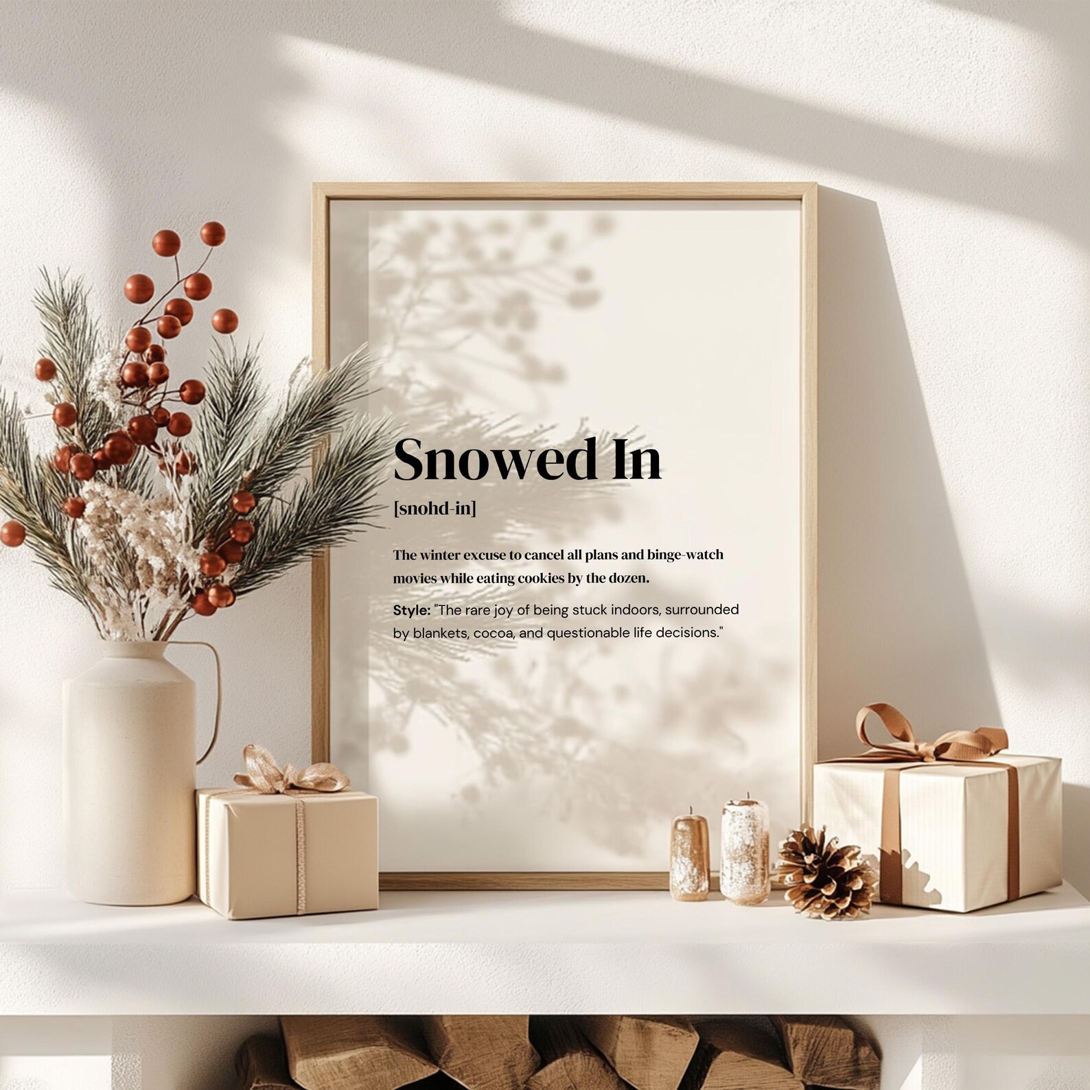 Snowed in Cozy Winter Dictionary Wall Art Print, Seasonal Quote Digital ...