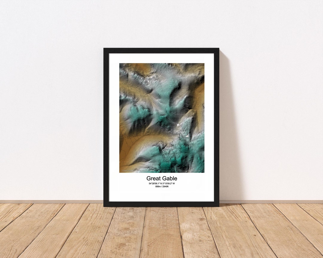 Great Gable Map Print - Topographic Relief Map - Lake District ...