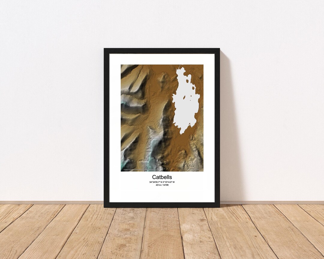 Catbells Map Print - Topographic Relief Map - Lake District - England ...
