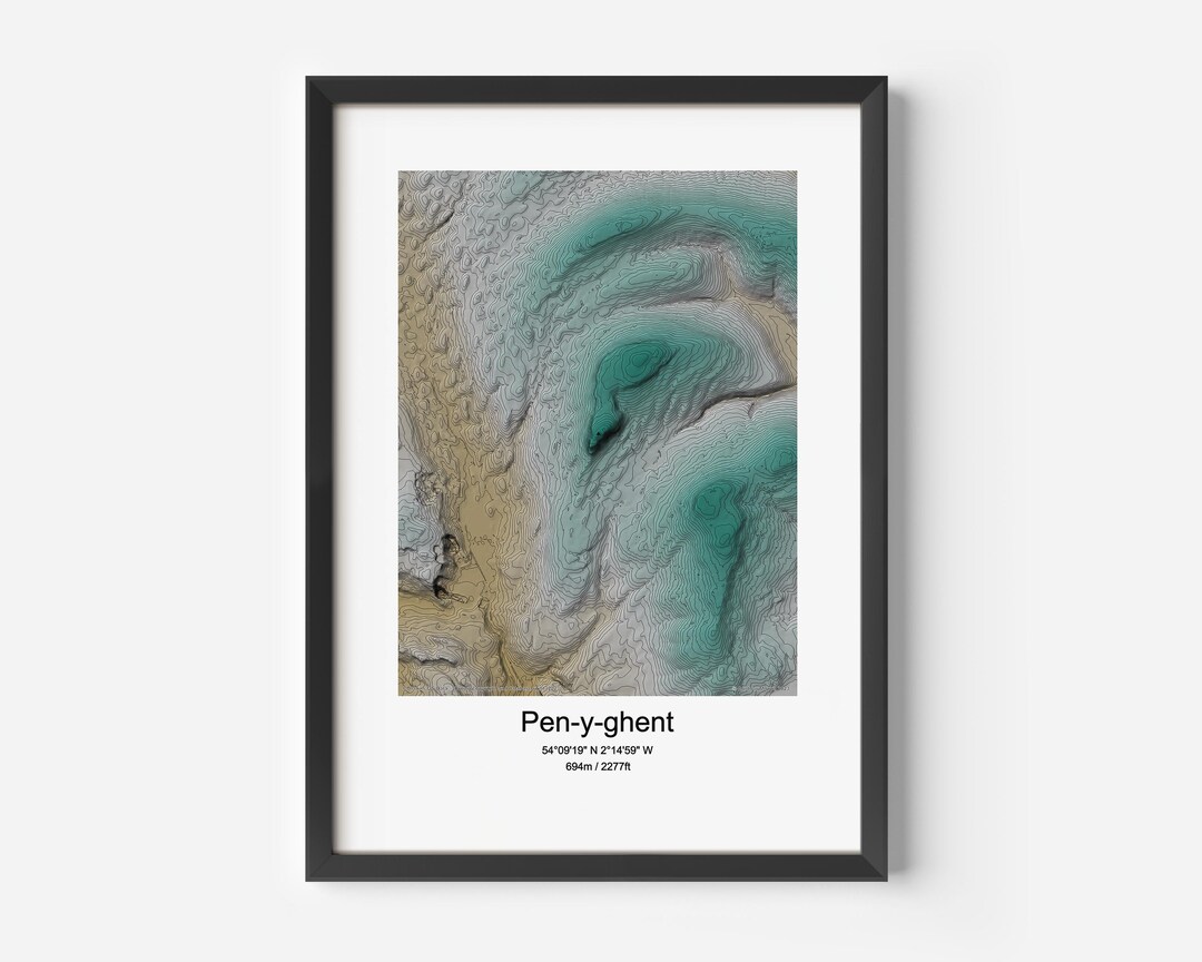 Pen-y-ghent Map Print Topographic Relief Map Yorkshire Dales England ...