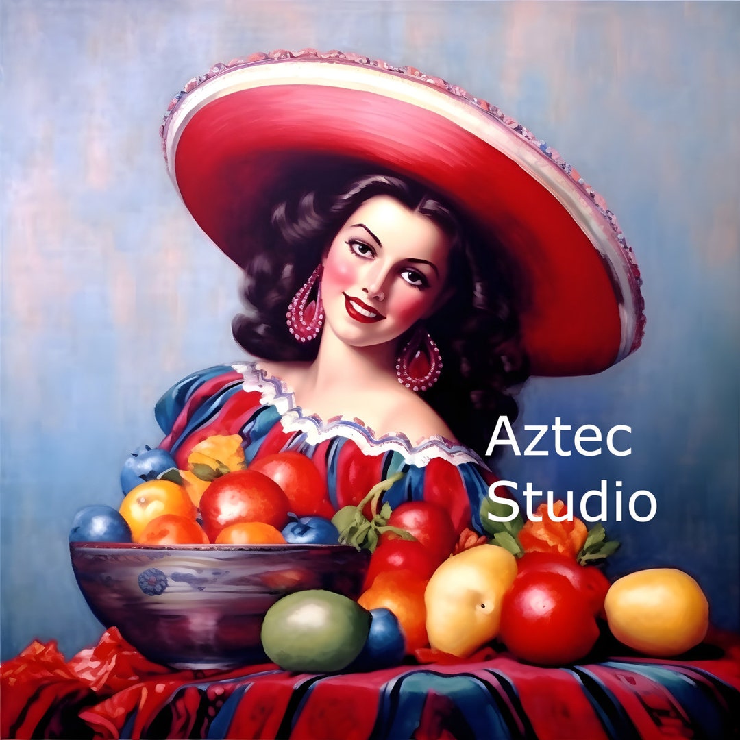 Mexican Art Print Calendar Girl High Quality Original Art Print Digital ...