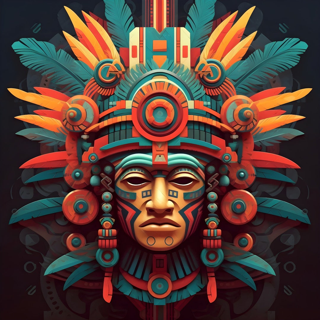 Mexican Art Print Aztec King High Quality Original Illustration Digital ...