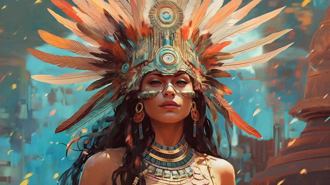 Mexican Art Print Futuristic Aztec Queen High Quality Original 5824 X ...