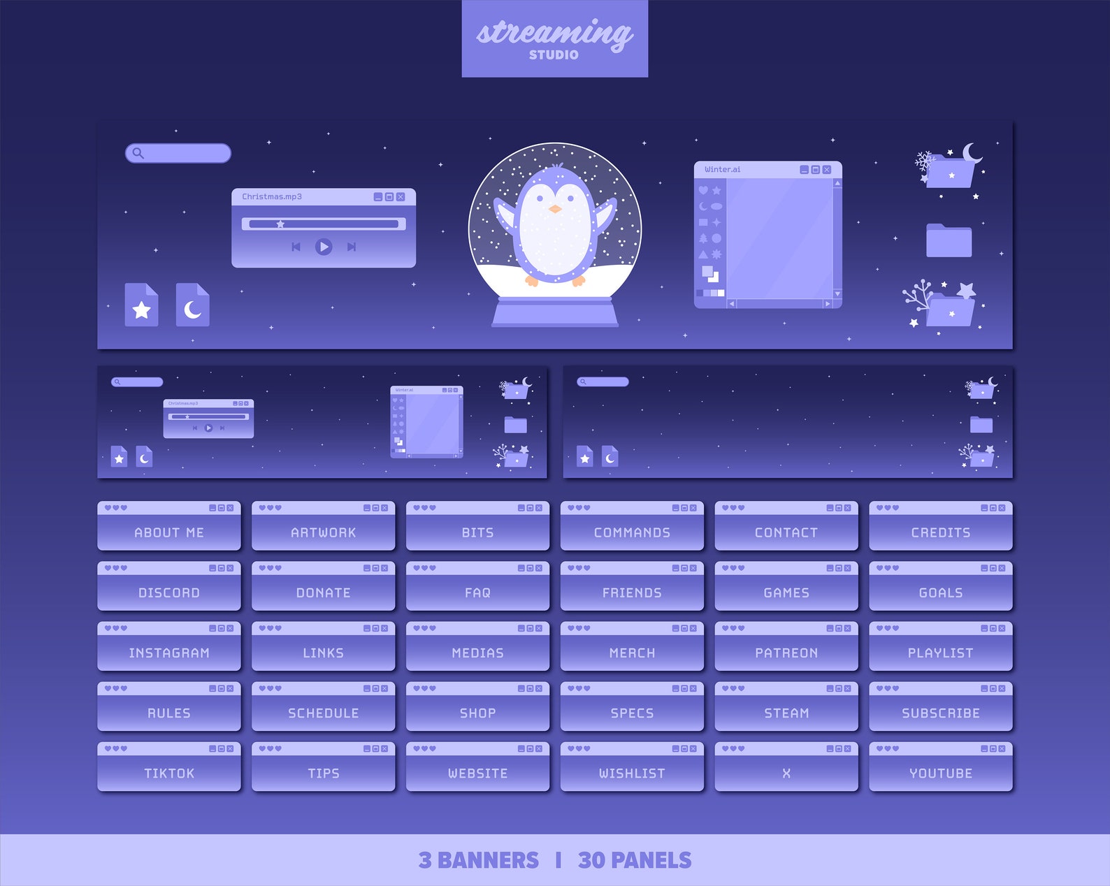Penguin Animated Stream Overlay Bundle: Winter Twitch Package (digital ...