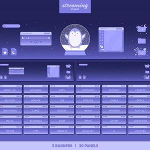 Penguin Animated Stream Overlay Bundle, Snow Globe Twitch Package, Blue ...