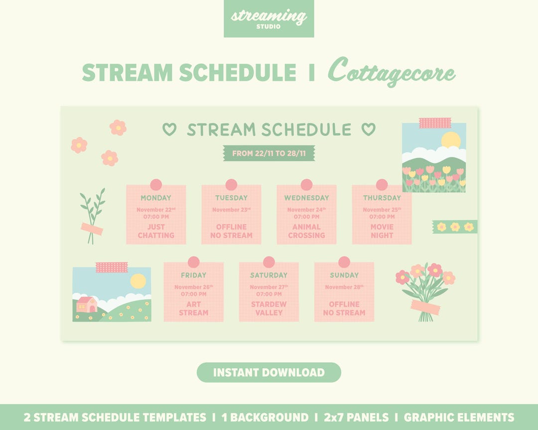 Cottagecore Stream Schedule Template: Green Weekly Planner (digital ...
