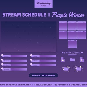 Purple Winter Stream Schedule Template, Twitch, Cute, Kawaii, Youtube ...