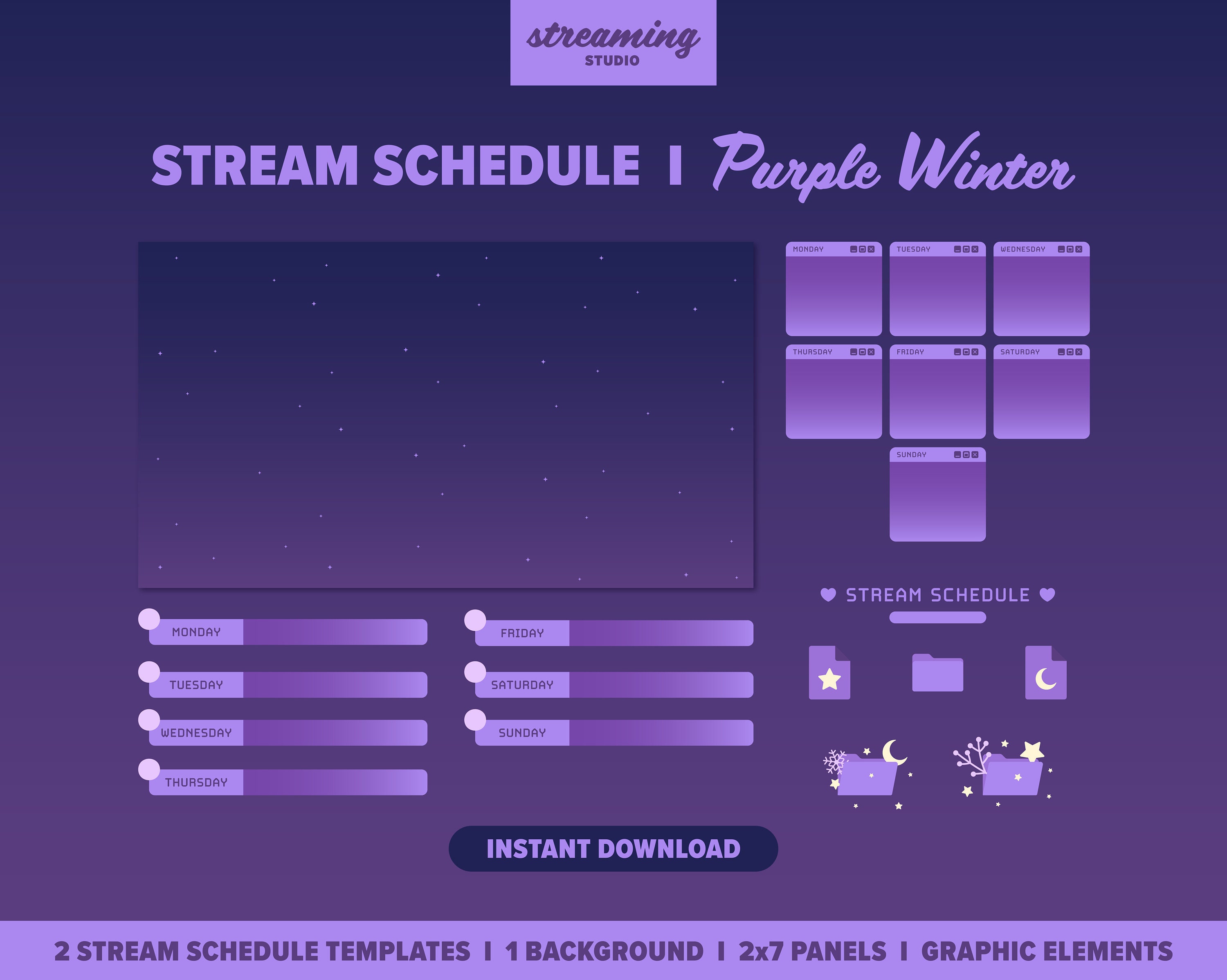 Purple Winter Stream Schedule Template, Twitch, Cute, Kawaii, Youtube ...
