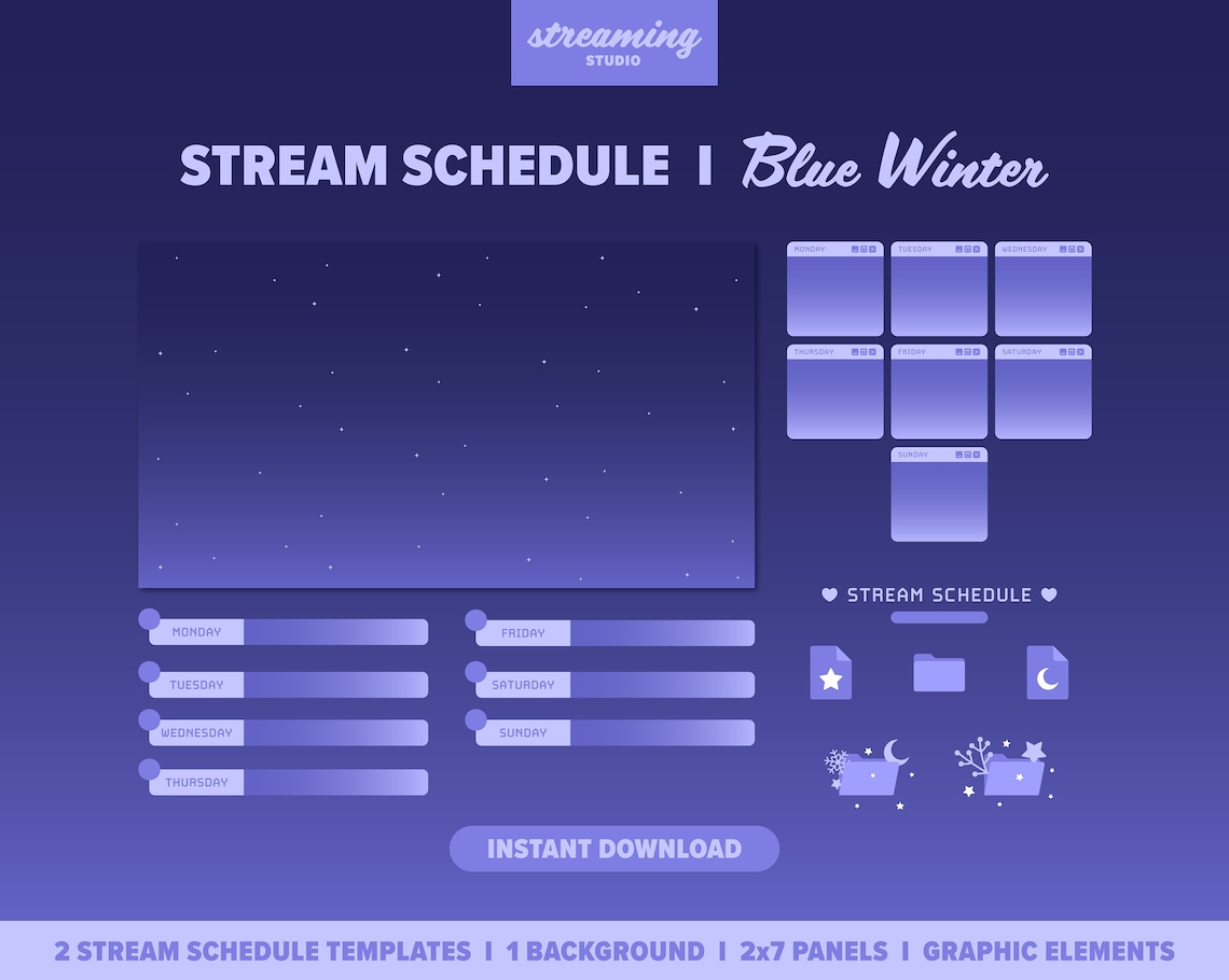 Blue Winter Stream Schedule Template, Twitch Vtuber (digital Download ...