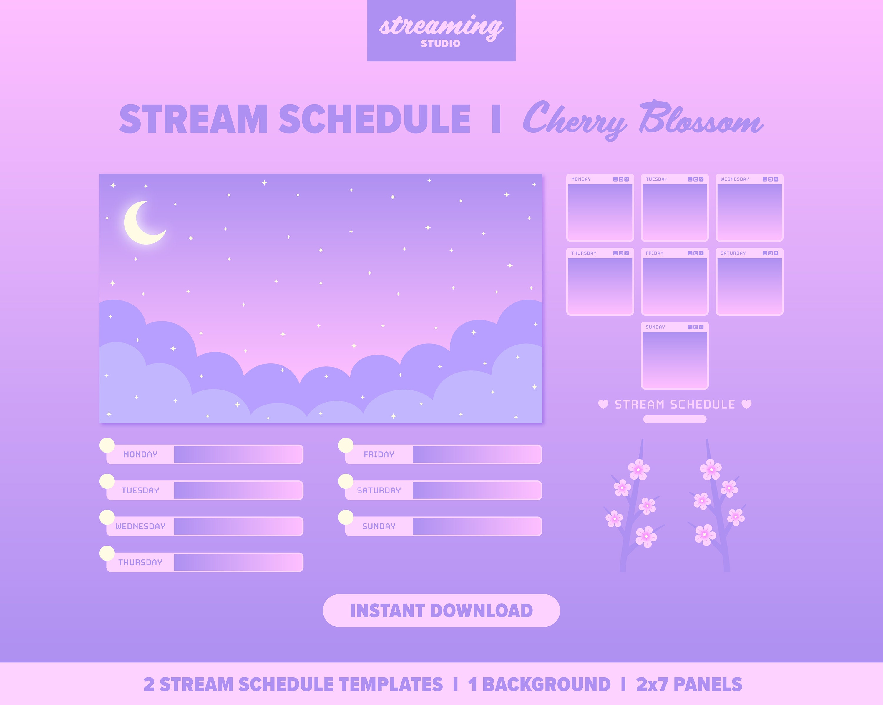 Cherry Blossom Stream Schedule Template, Twitch Youtube Customizable ...