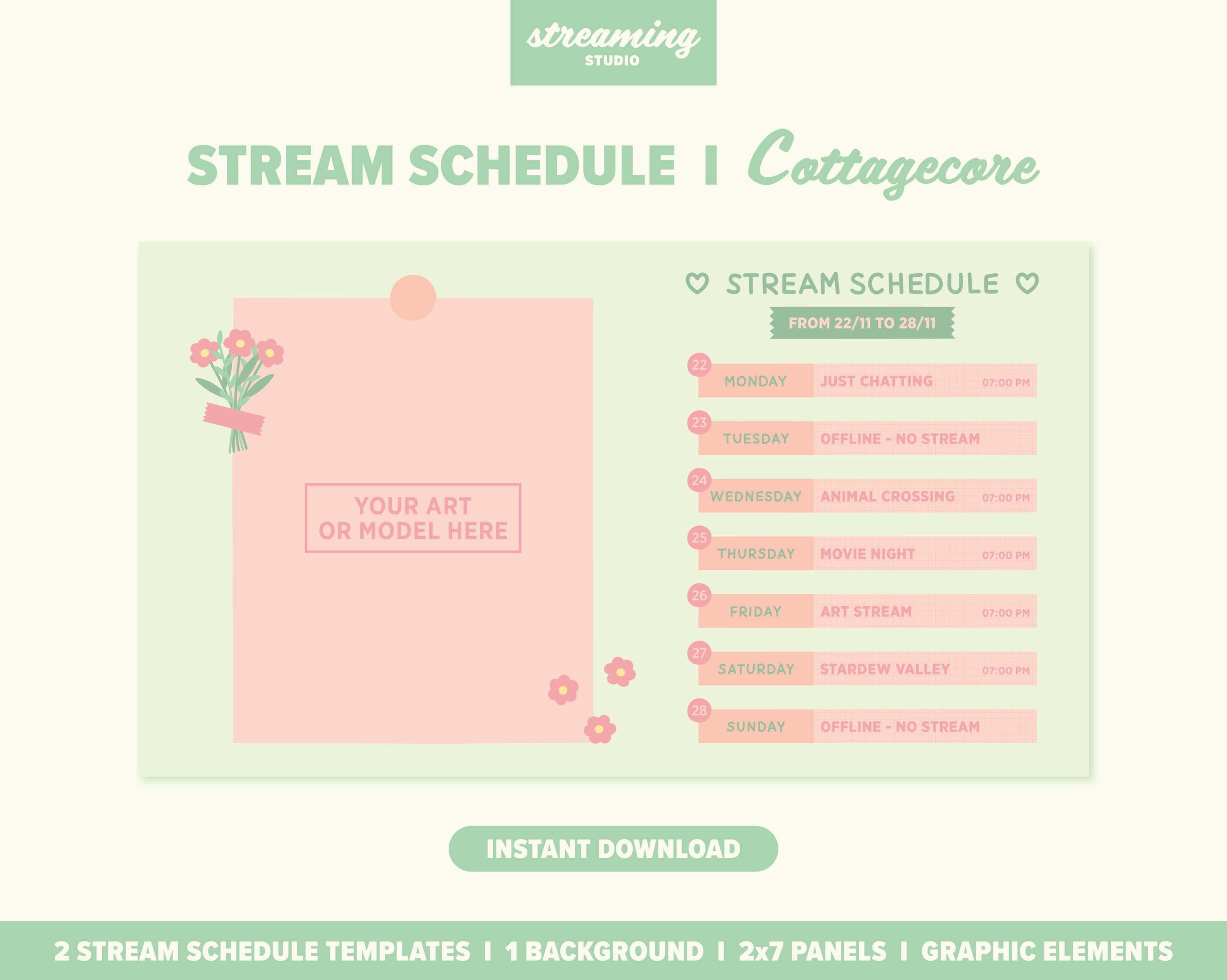 Cottagecore Stream Schedule Template: Green Weekly Planner (digital ...