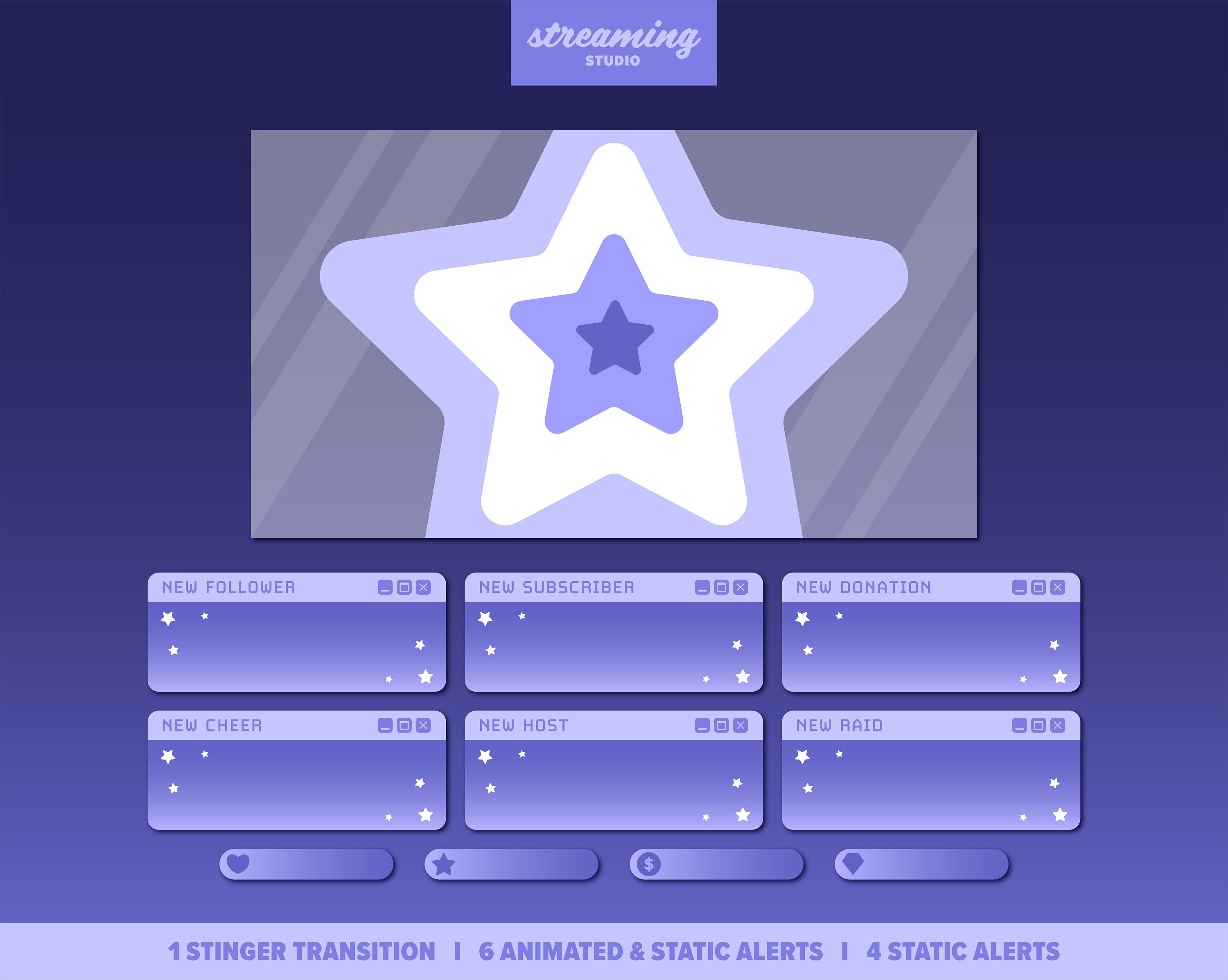 Penguin Animated Stream Overlay Bundle, Snow Globe Twitch Package, Blue ...