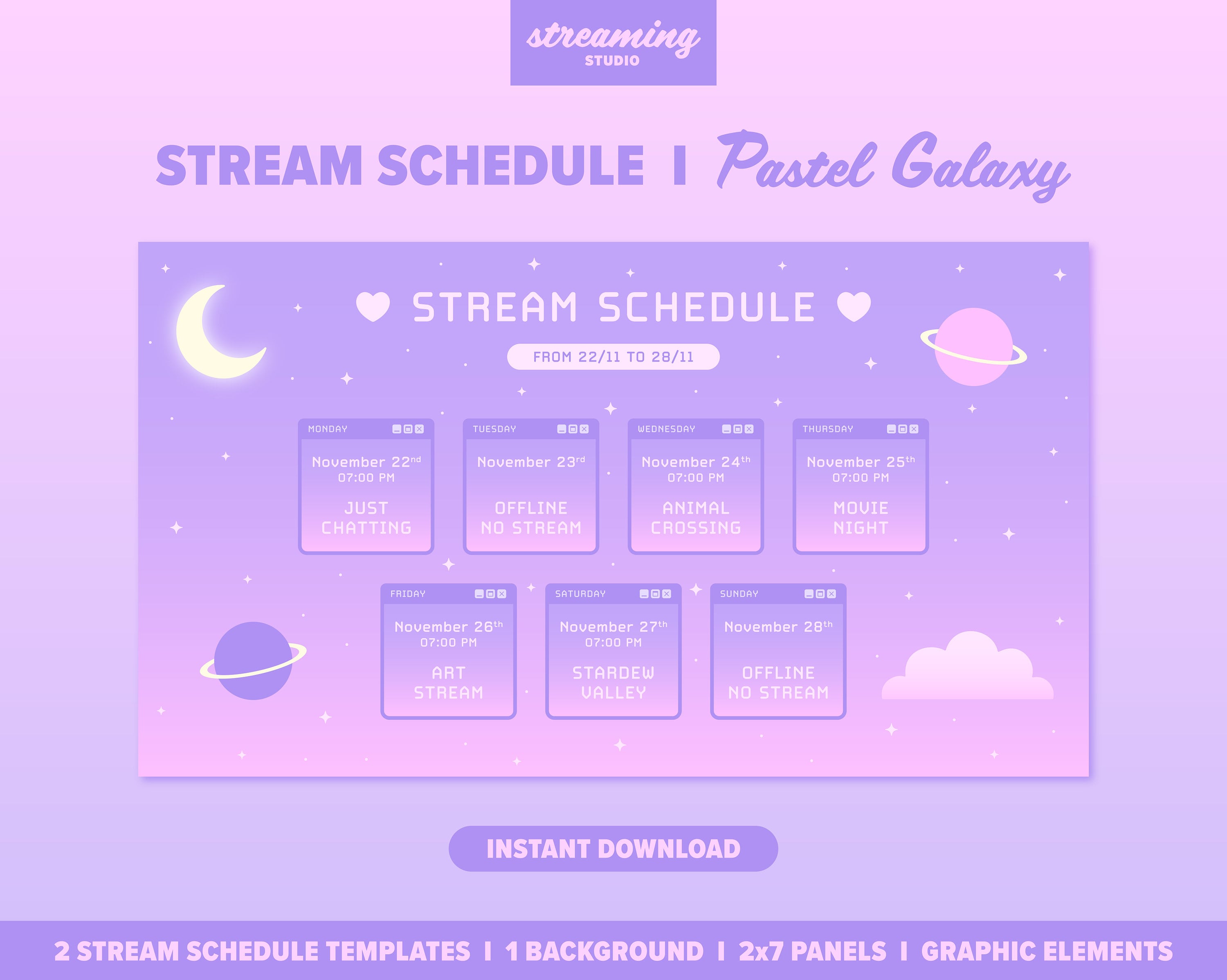Stream Schedule Template, Pastel Galaxy, Twitch, Youtube, Customizable ...