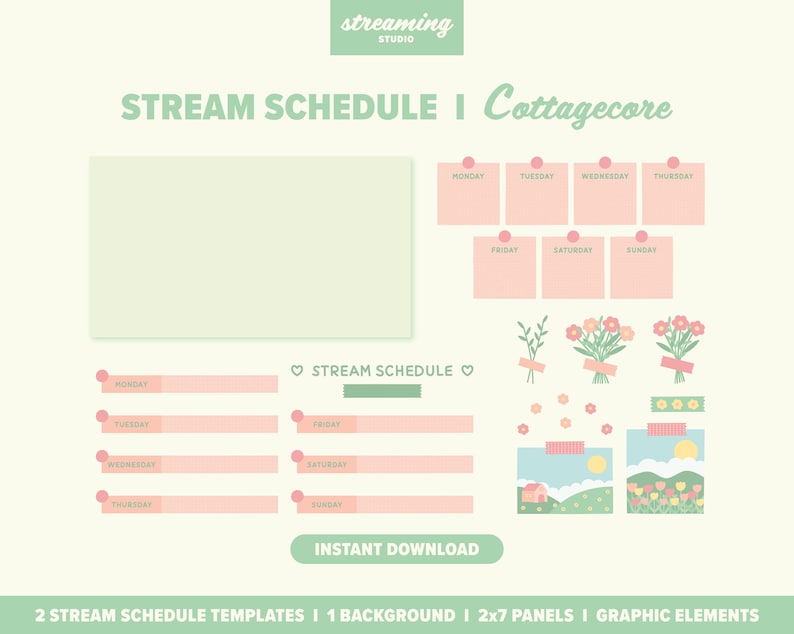 Cottagecore Stream Schedule Template: Green Weekly Planner (digital ...