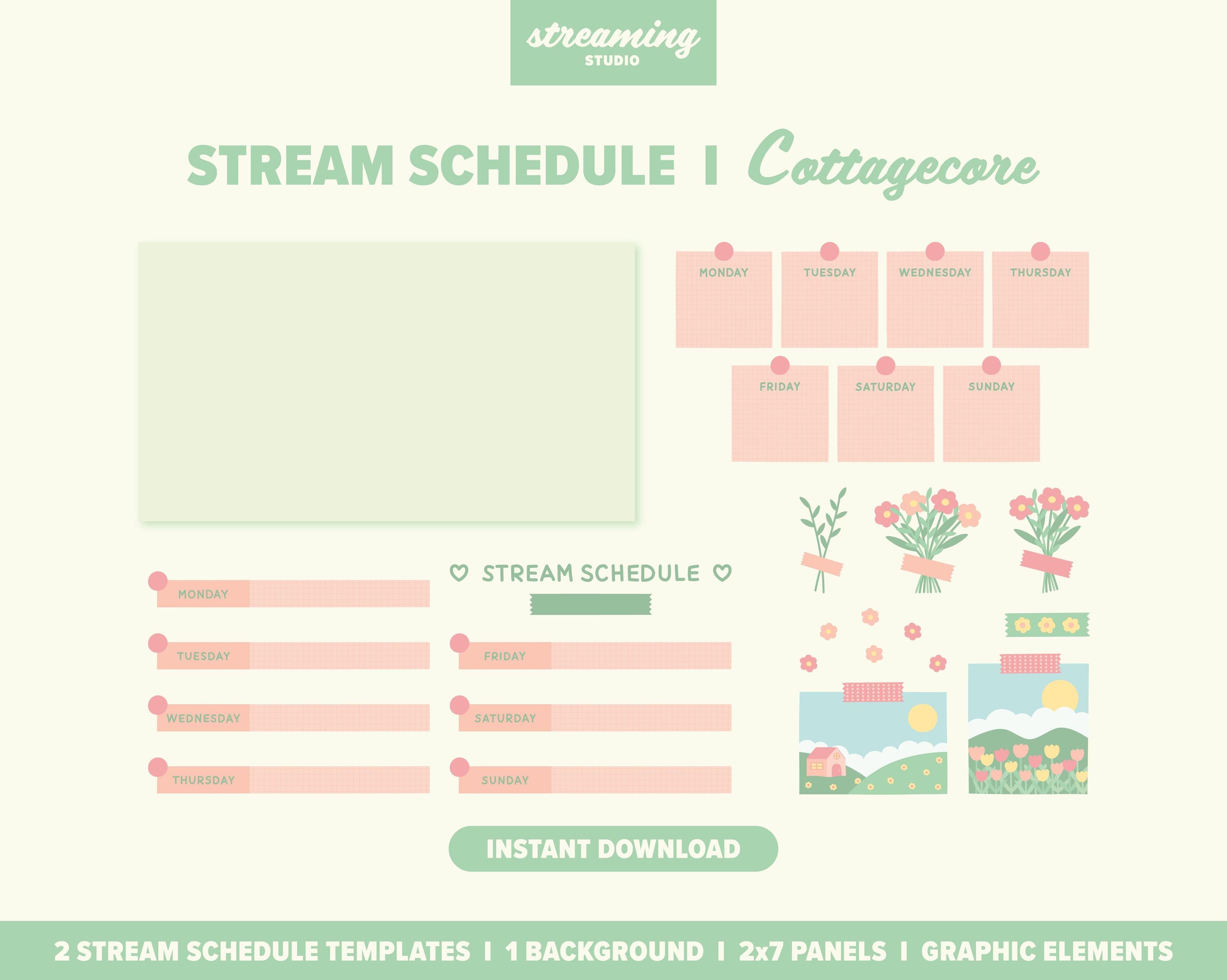 Cottagecore Stream Schedule Template: Green Weekly Planner (digital ...