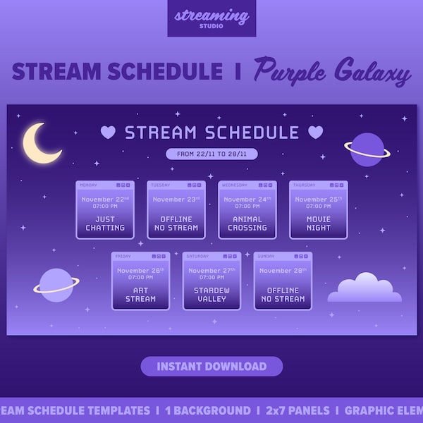 Purple Winter Stream Schedule Template, Twitch, Cute, Kawaii, Youtube ...