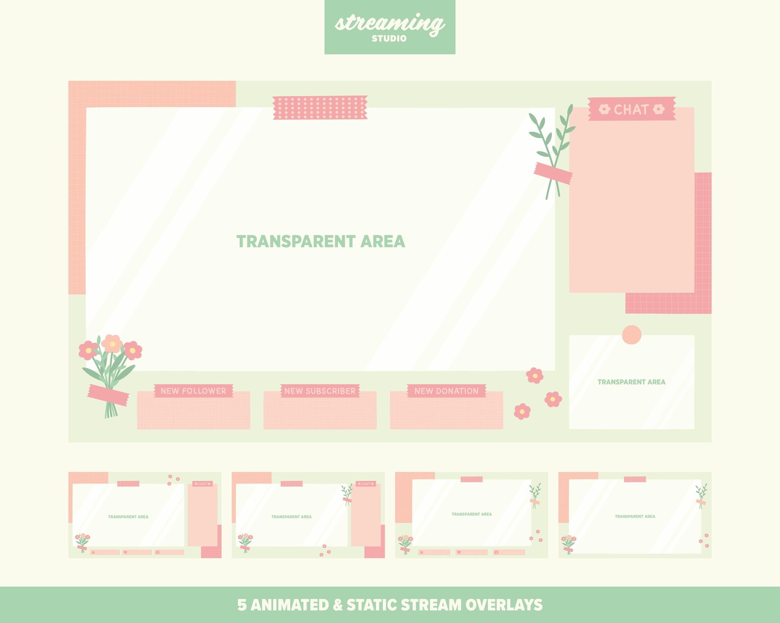 Animated Green Cottagecore Stream Overlay Package (digital Download) - Etsy