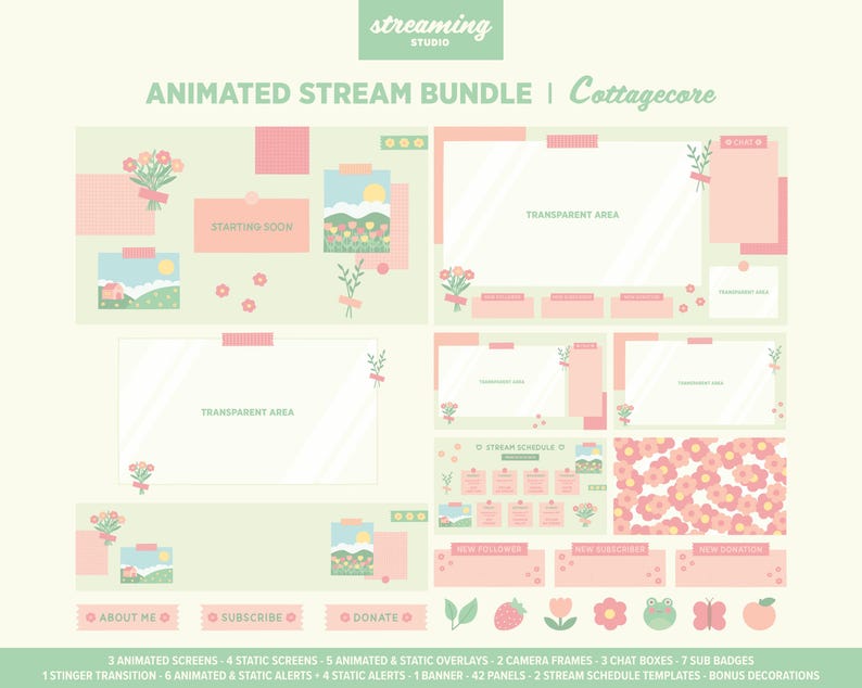 Animated Green Cottagecore Stream Overlay Package (digital Download) - Etsy