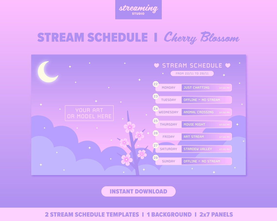 Cherry Blossom Stream Schedule Template, Twitch Youtube Customizable ...